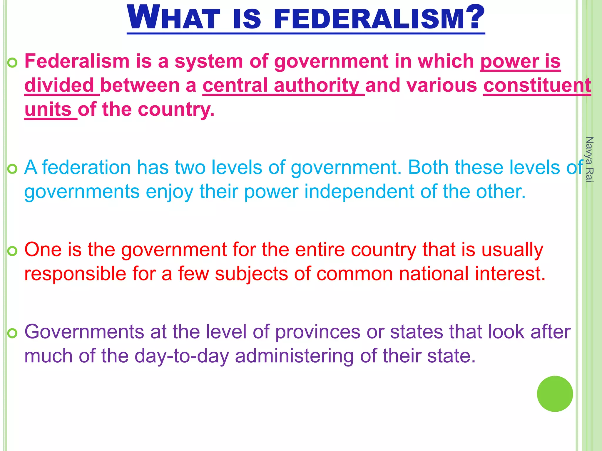 Grade 10th Social Science Civics - Chapter . 2. Federalism | PPTX