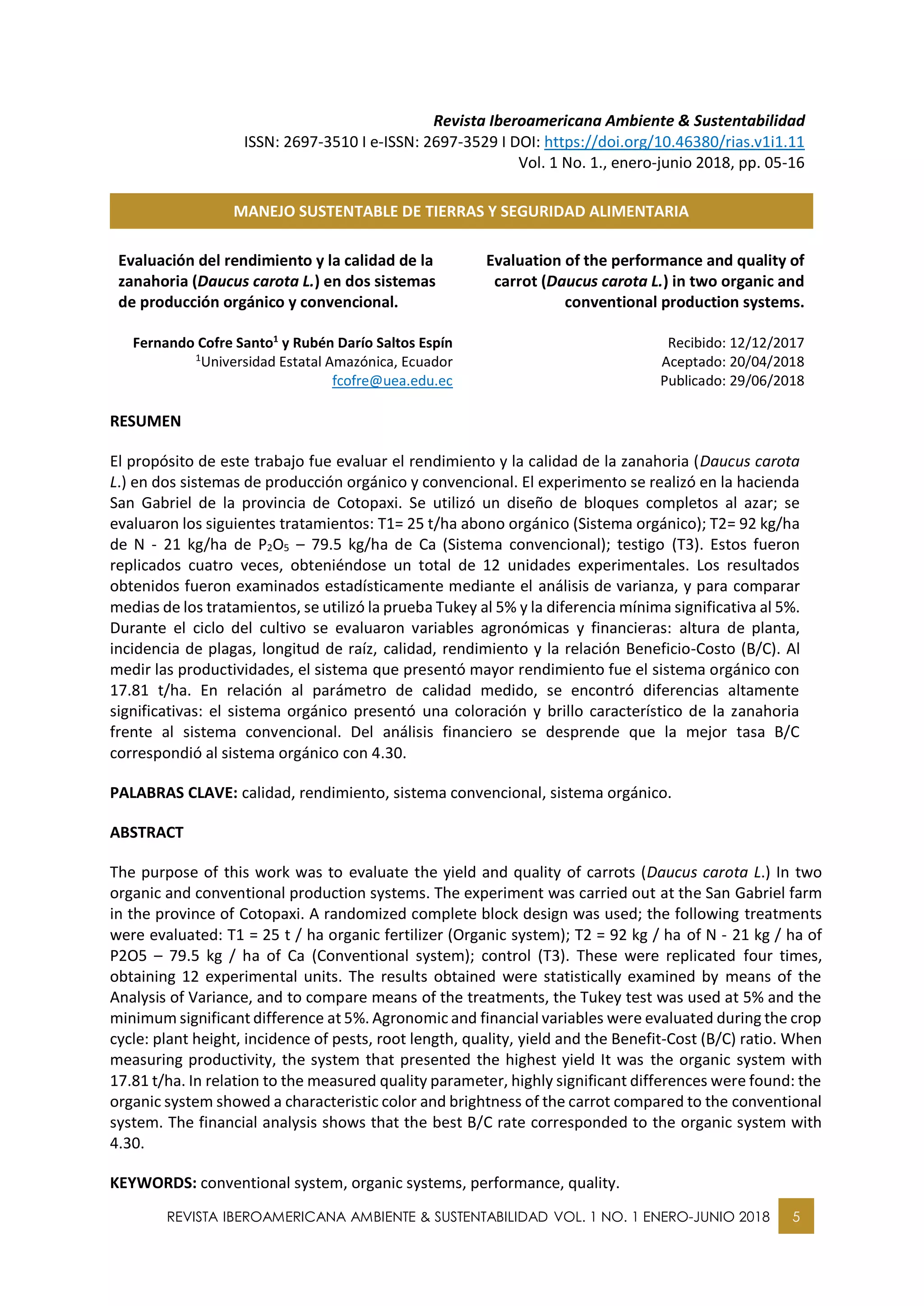 Evaluación del rendimiento y la calidad de la zanahoria (Daucus carota ...