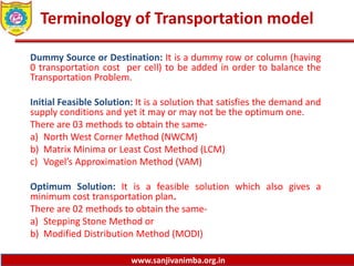 2.2 terminology of transportation problem | PPTX