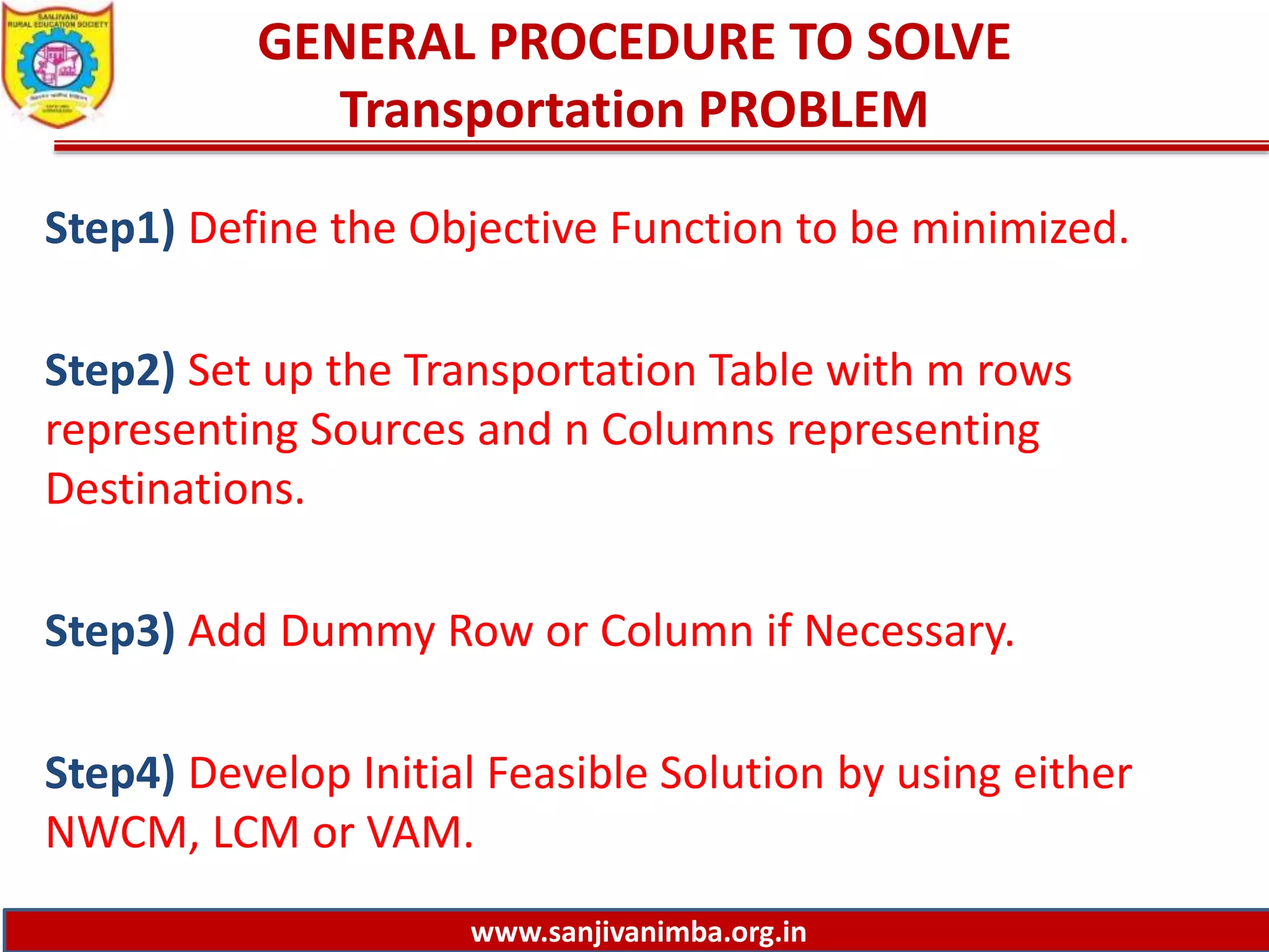 2.3 procedure to solve transportation problem | PPTX | Science