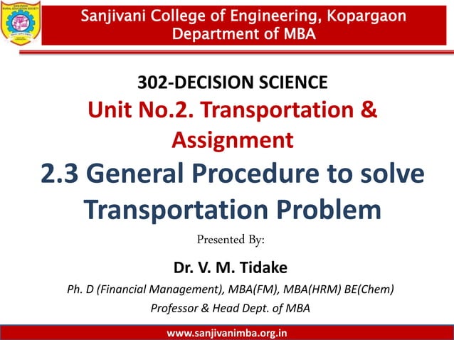 2.3 procedure to solve transportation problem | PPTX | Science