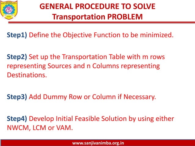 2.3 procedure to solve transportation problem | PPTX | Science