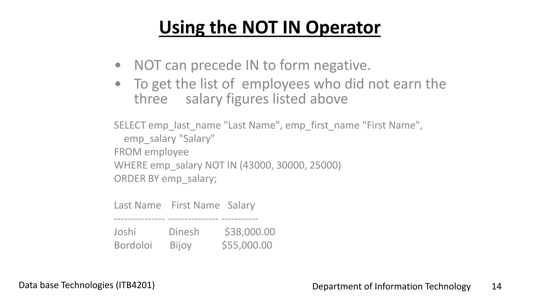 Sql Logical Operators Ppt