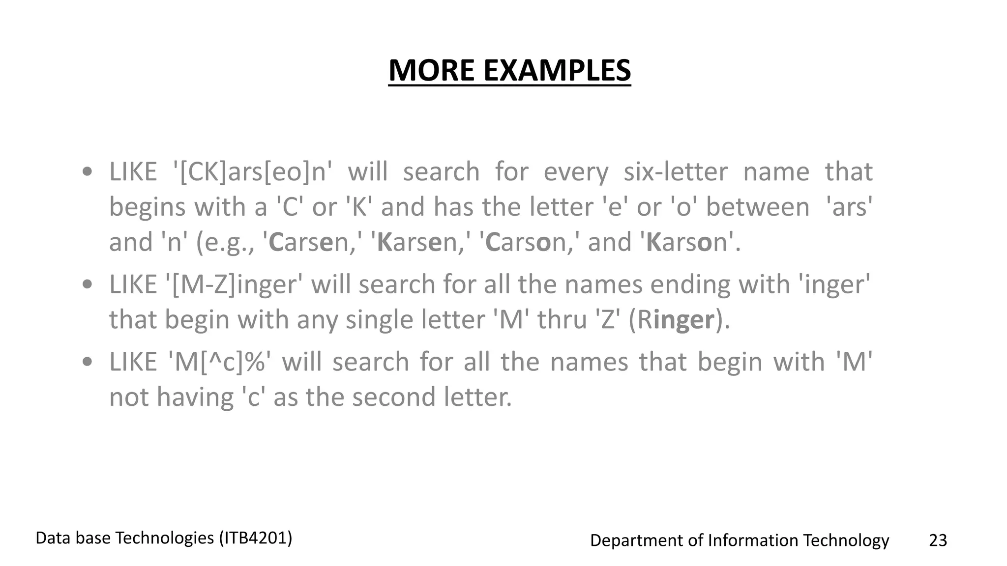 Sql Logical Operators Ppt