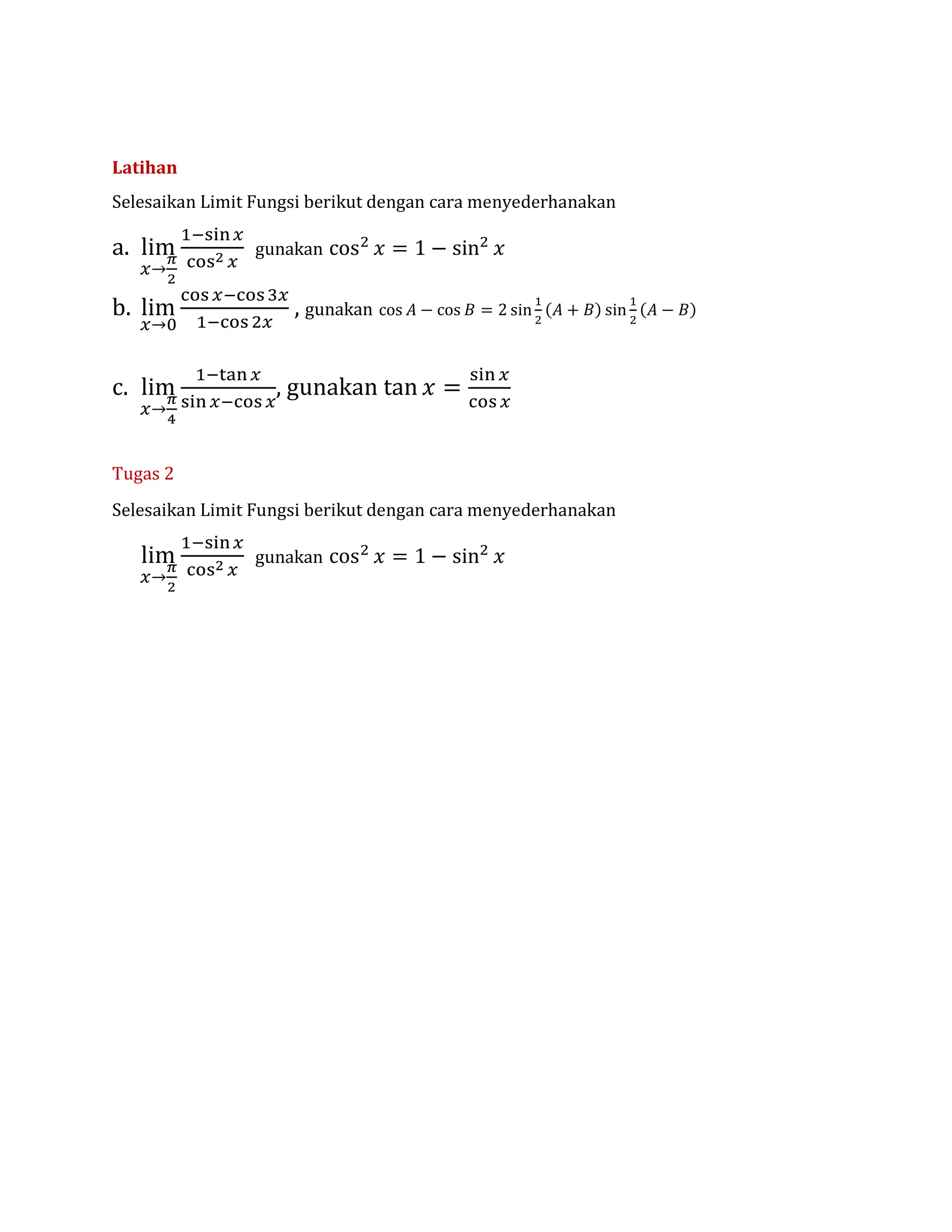 Limit fungsi trigonometri dengan menyederhanakan | PDF