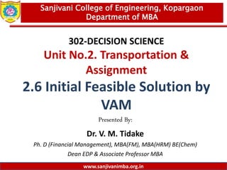 2.6 initial feasible solution by vam | PPT