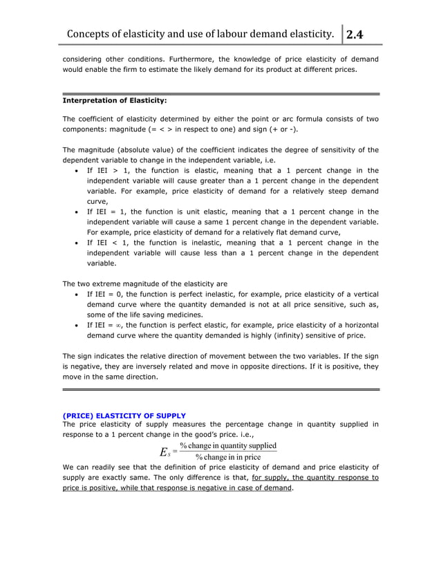 2.4 concepts of elasticity and use of labour demand elasticity. | PDF