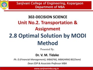 2.8 theory optimal solution by modi method | PPT