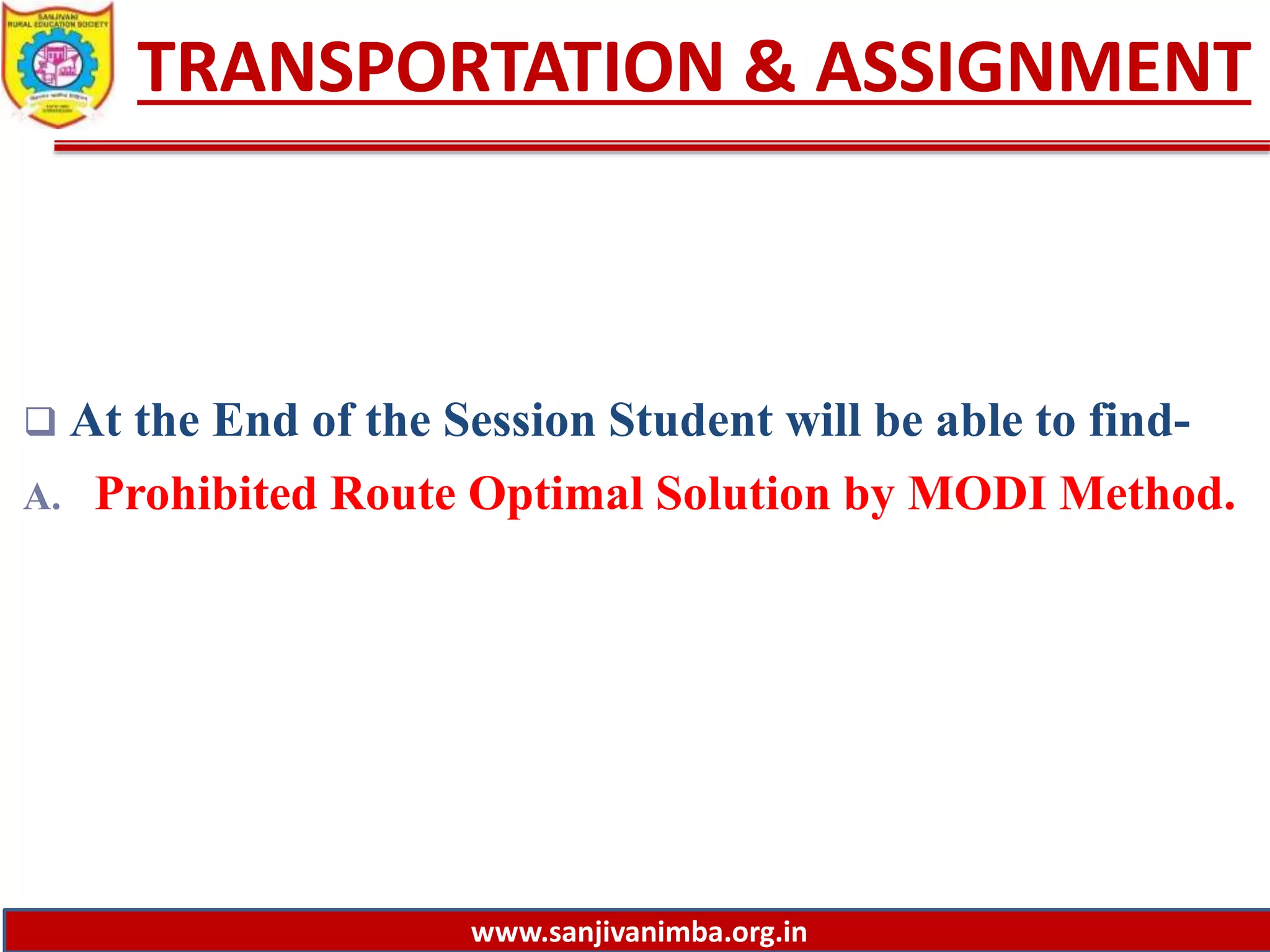 2.10 special case prohibited route solution by modi method | PPTX