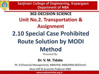 2.10 special case prohibited route solution by modi method | PPT
