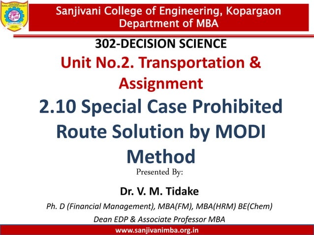 2.10 special case prohibited route solution by modi method | PPT