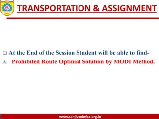 2.10 special case prohibited route solution by modi method | PPT