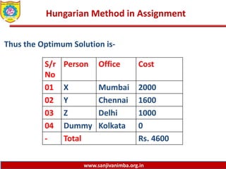 2.19 special case of unbalanced problem in assignment | PPTX