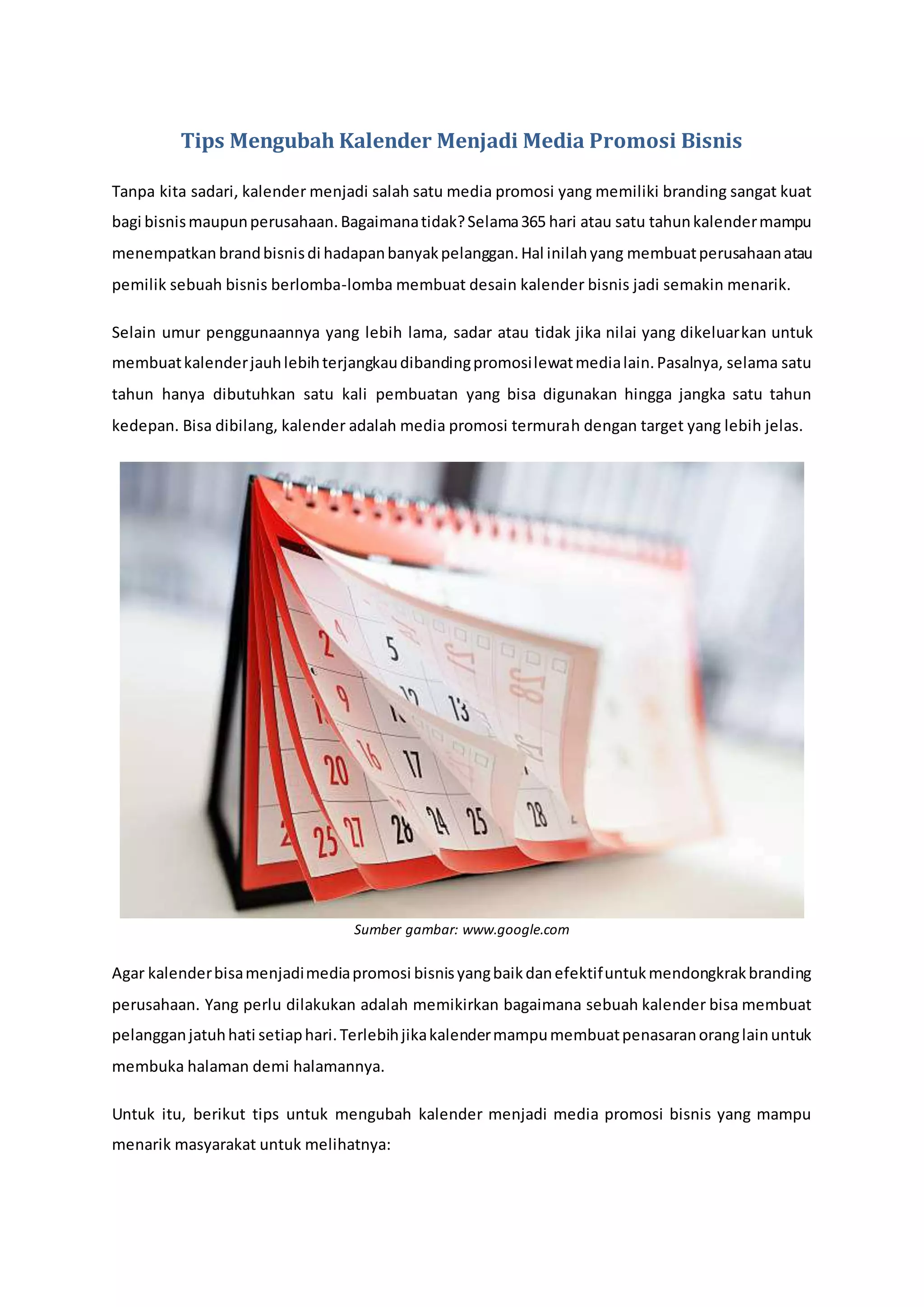 Tips Mengubah Kalender Menjadi Media Promosi Bisnis | PDF