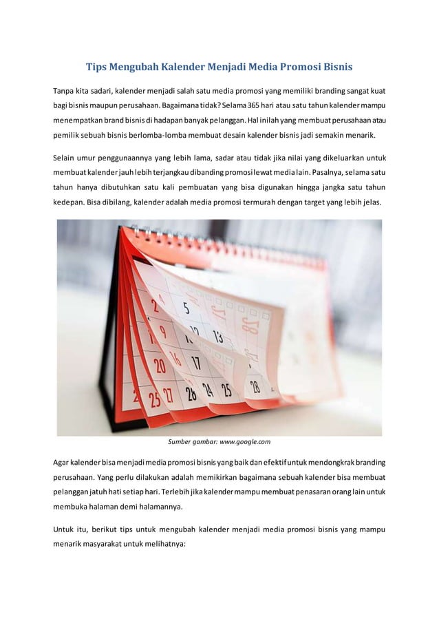 Tips Mengubah Kalender Menjadi Media Promosi Bisnis | PDF