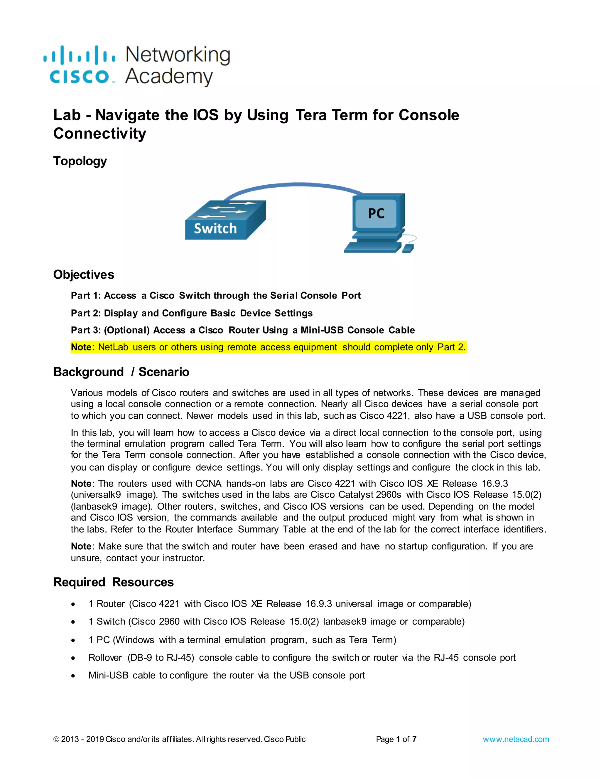 2.3.8 lab---navigate-the-ios-by-using-tera-term-for-console-connectivity (1) | PDF