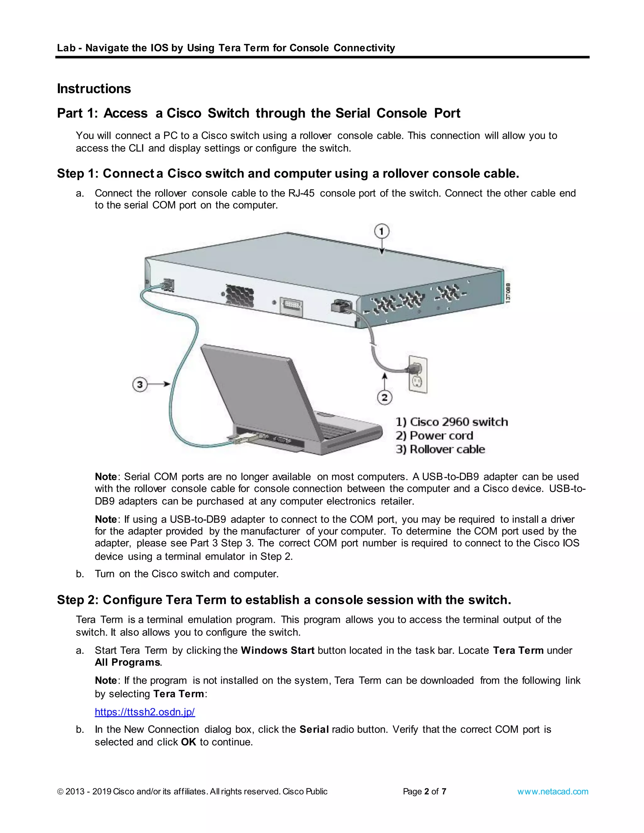 2.3.8 lab---navigate-the-ios-by-using-tera-term-for-console-connectivity (1) | PDF