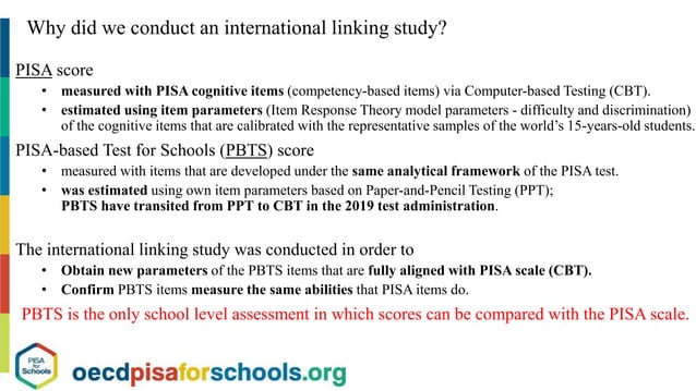 International Linking Study - Connecting the PISA-based Test for ...