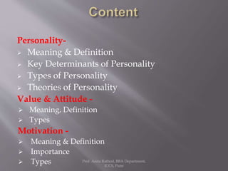 Individual determinants of organisational behaviour | PPTX