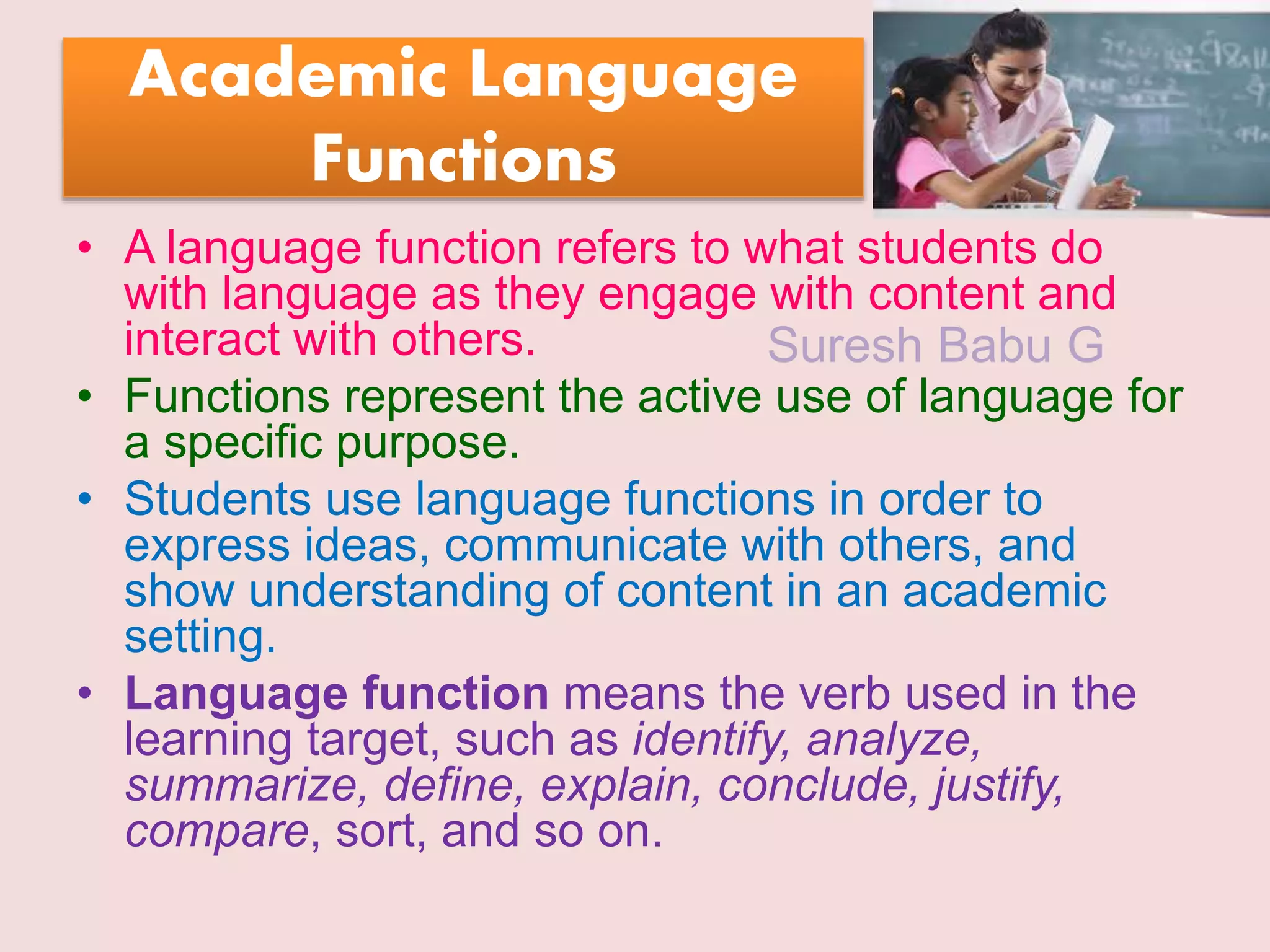 Academic language across subjects - Functions and Text Structure | PPT