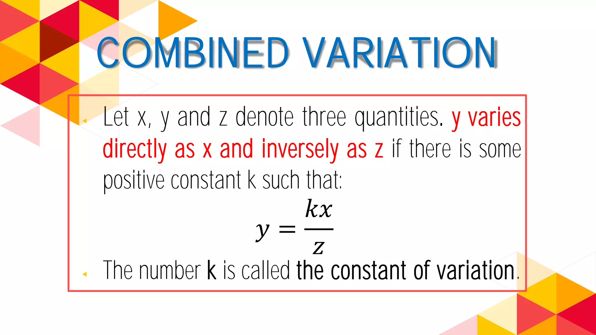 Joint and Combined Variation (Mathematics 9) | PDF