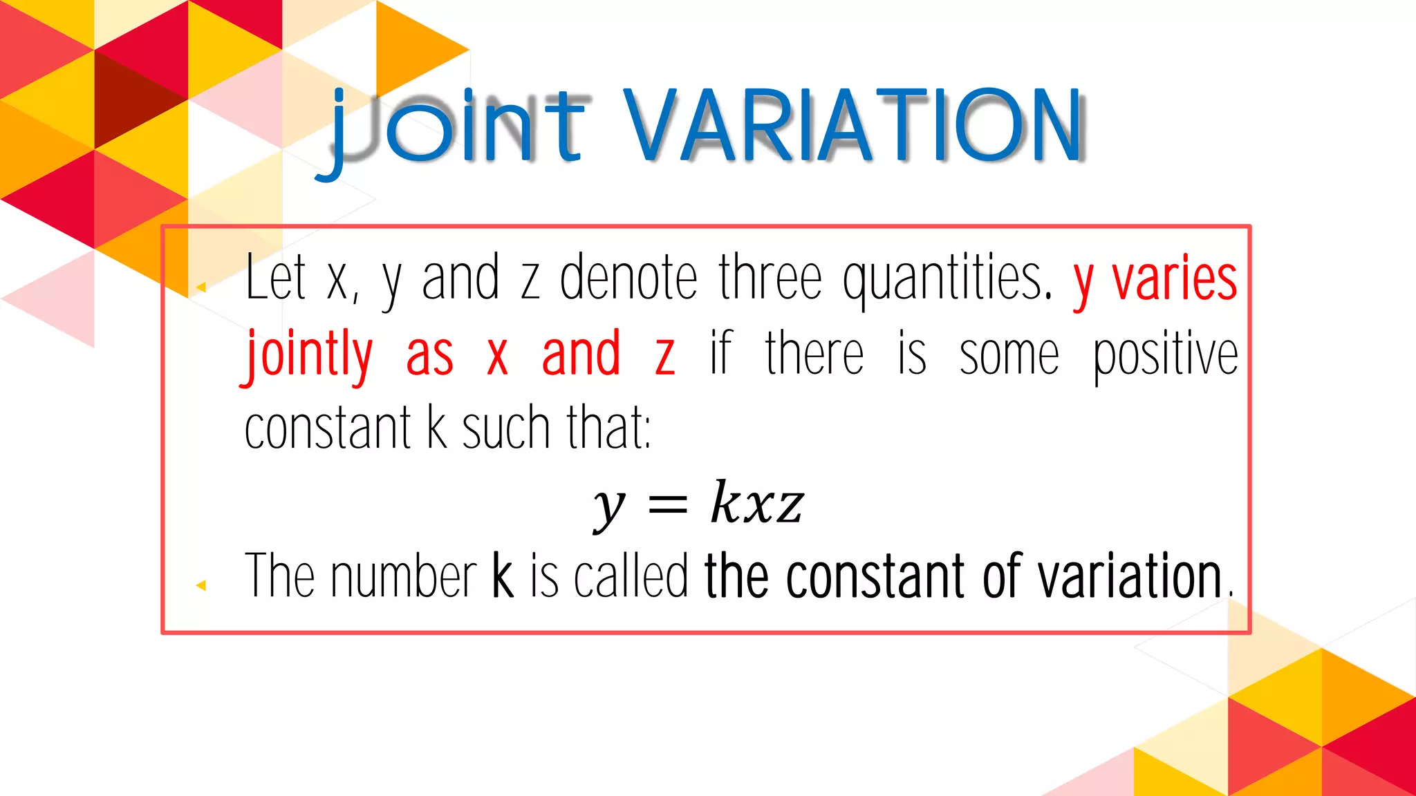 Joint and Combined Variation (Mathematics 9) | PDF
