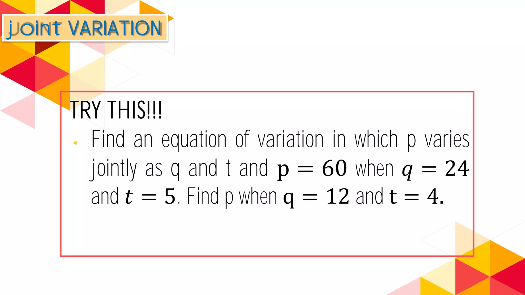 Joint and Combined Variation (Mathematics 9) | PDF
