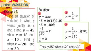 Joint and Combined Variation (Mathematics 9) | PDF