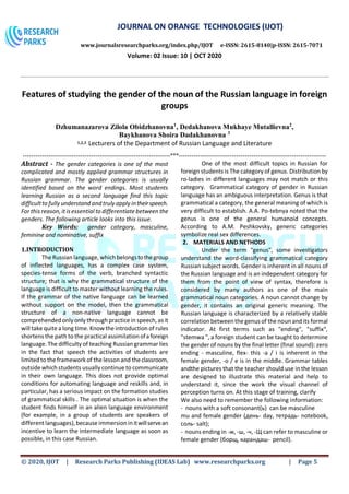 Features of studying the gender of the noun of the Russian language in ...