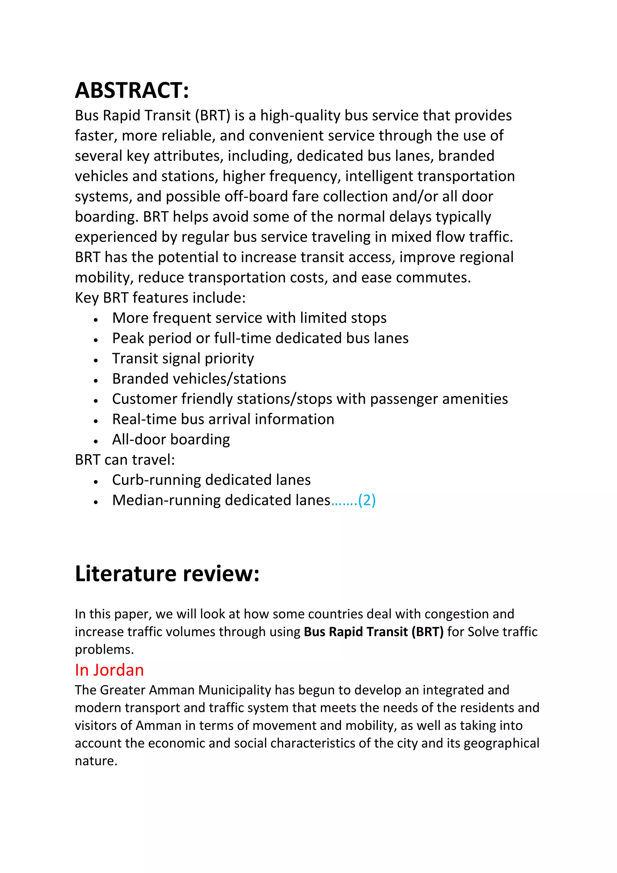 Bus Rapid Transit (BRT) | PDF