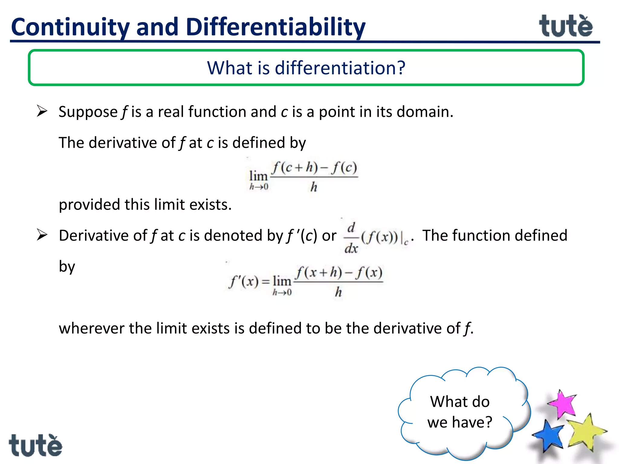 continuity and differentiability - differentiation introduction, chain rule | PPTX