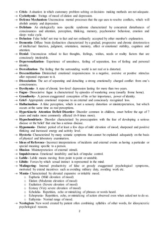 Psychiatry terminologies | PDF