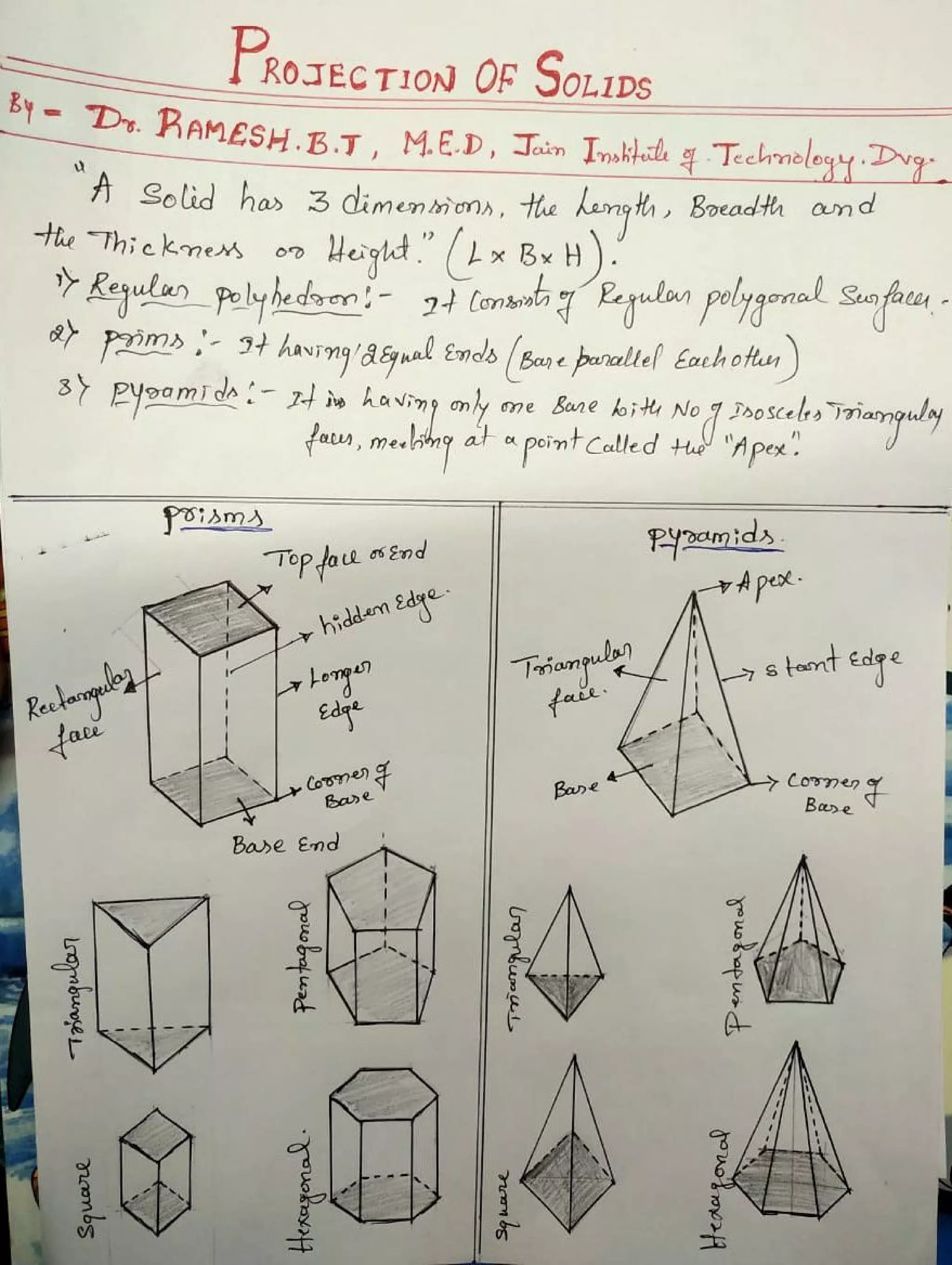 Projection of Solids- Engineering Graphics | PDF