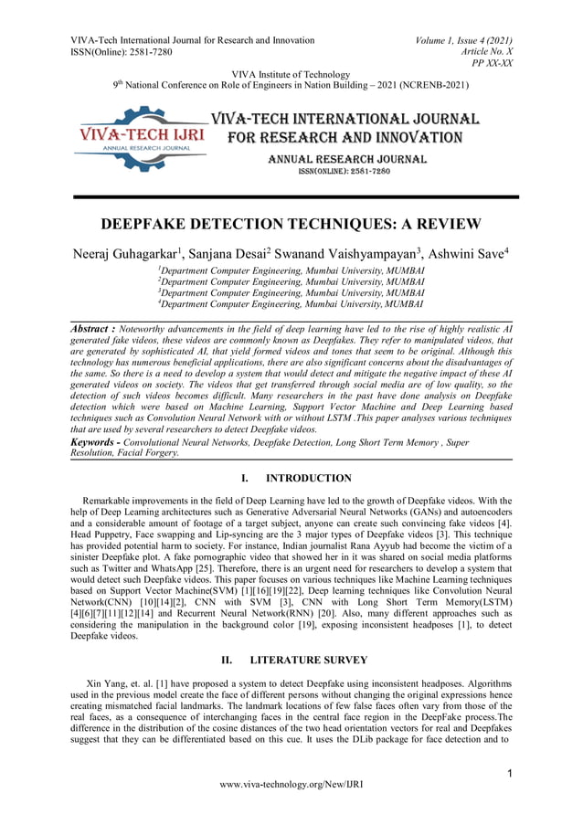 DEEPFAKE DETECTION TECHNIQUES: A REVIEW | PDF