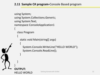 2.Getting Started with C#.Net-(C#) | PDF | Programming Languages | Computing