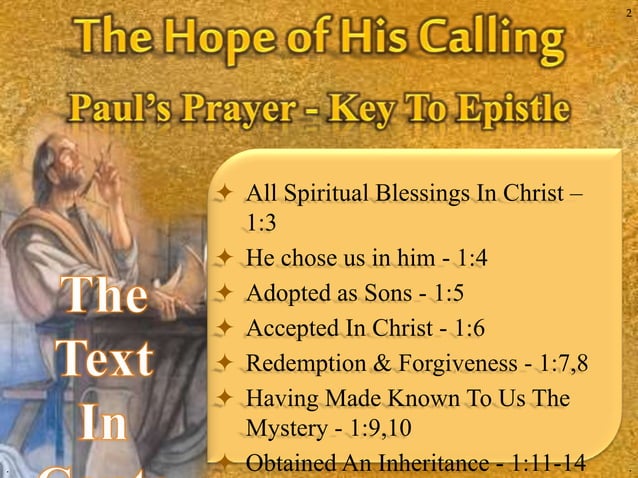2. Ephesians 1; 15-23-The Hope of His Calling | PPT
