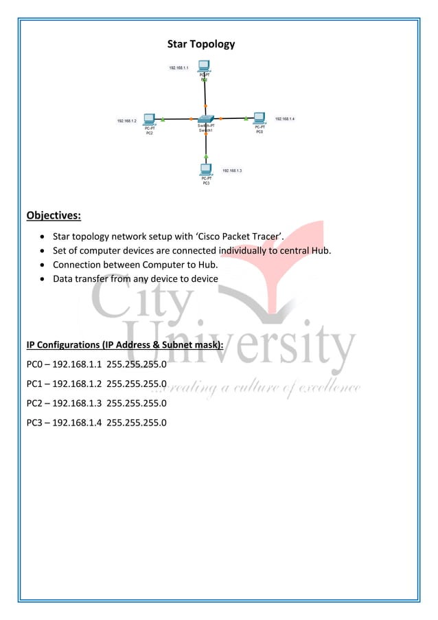 Star Topology design with Cisco Packet Tracer