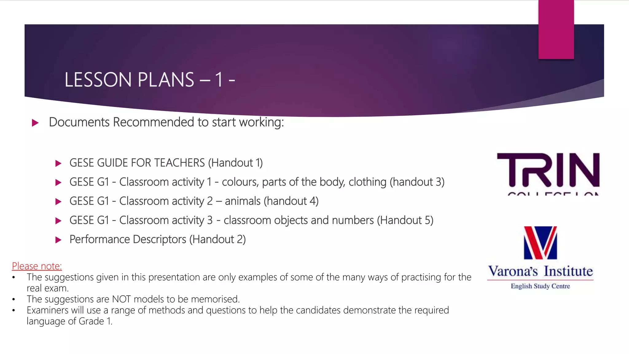 2. TRINITY GESE 1 - LESSON PLANS | PPSX