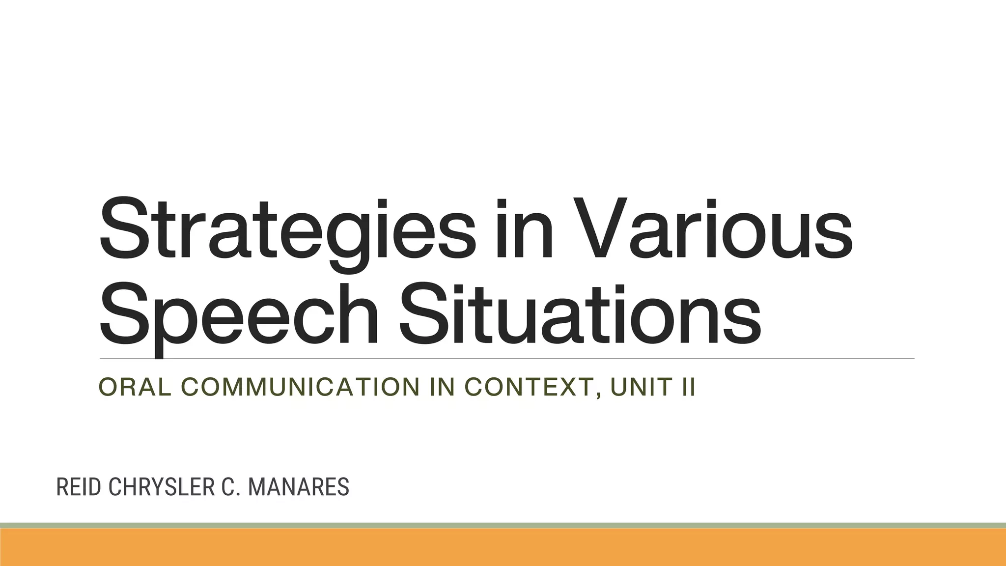 OralCom – Strategies in Various Speech Situations | PDF