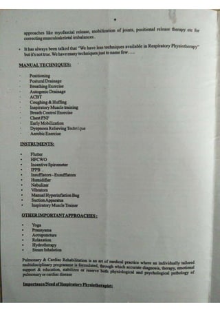Tools in your box When working as Cardiopulmonary Physiotherapist | PDF