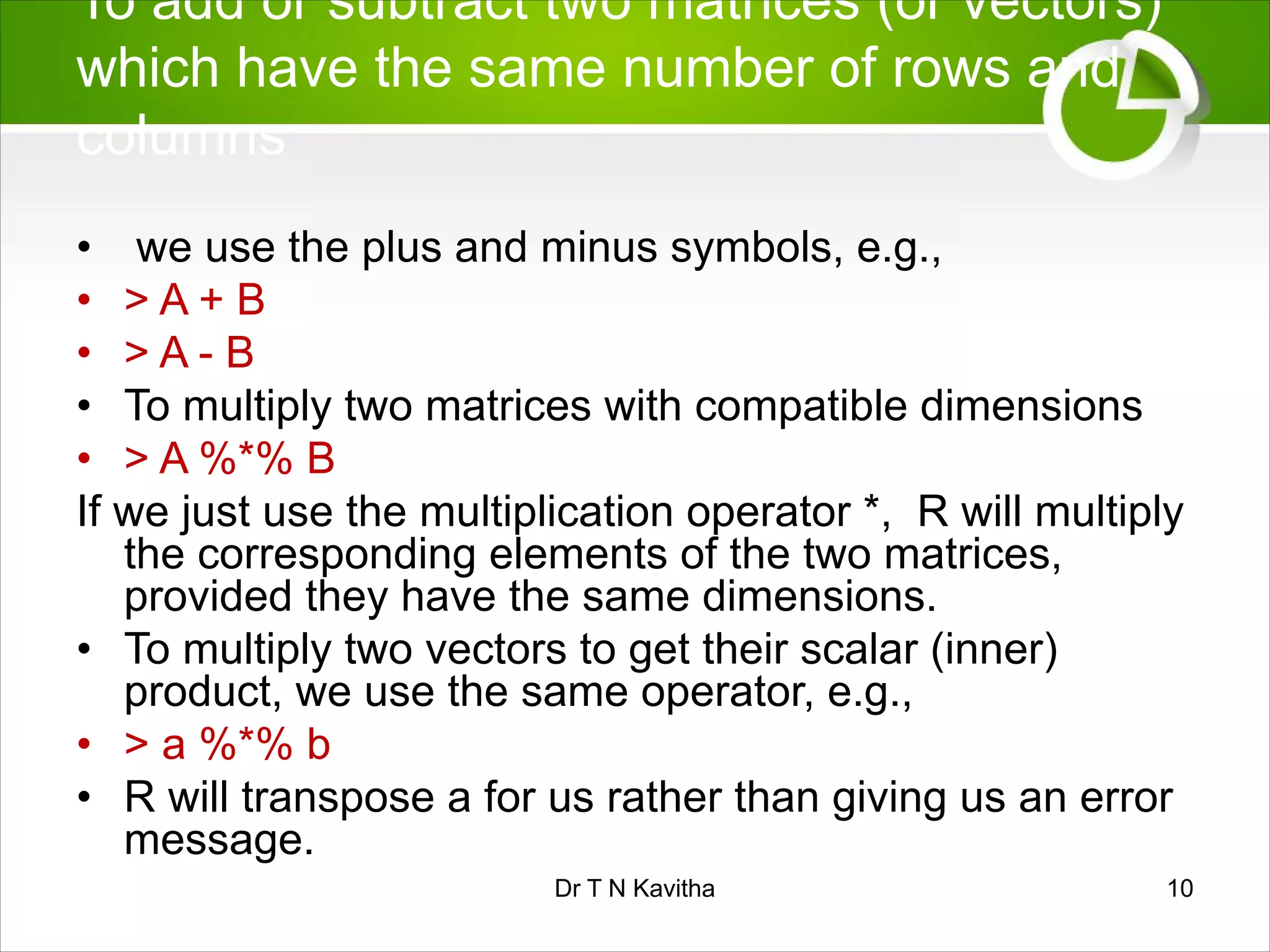 working with matrices in r | PDF | Programming Languages | Computing