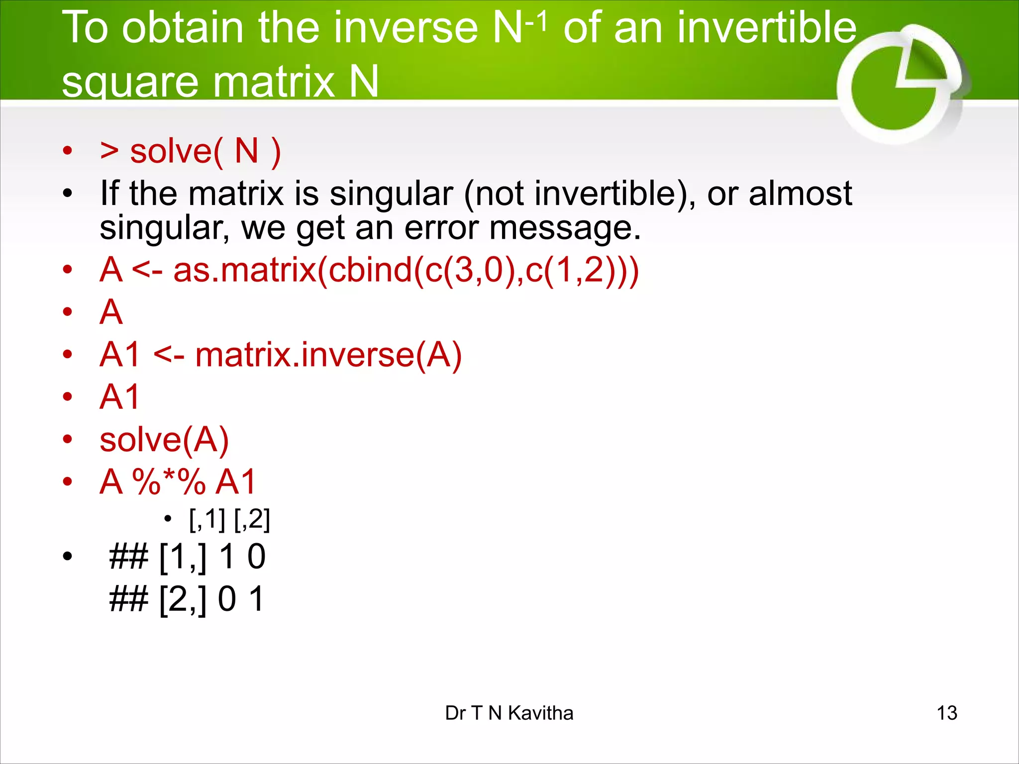working with matrices in r | PDF | Programming Languages | Computing