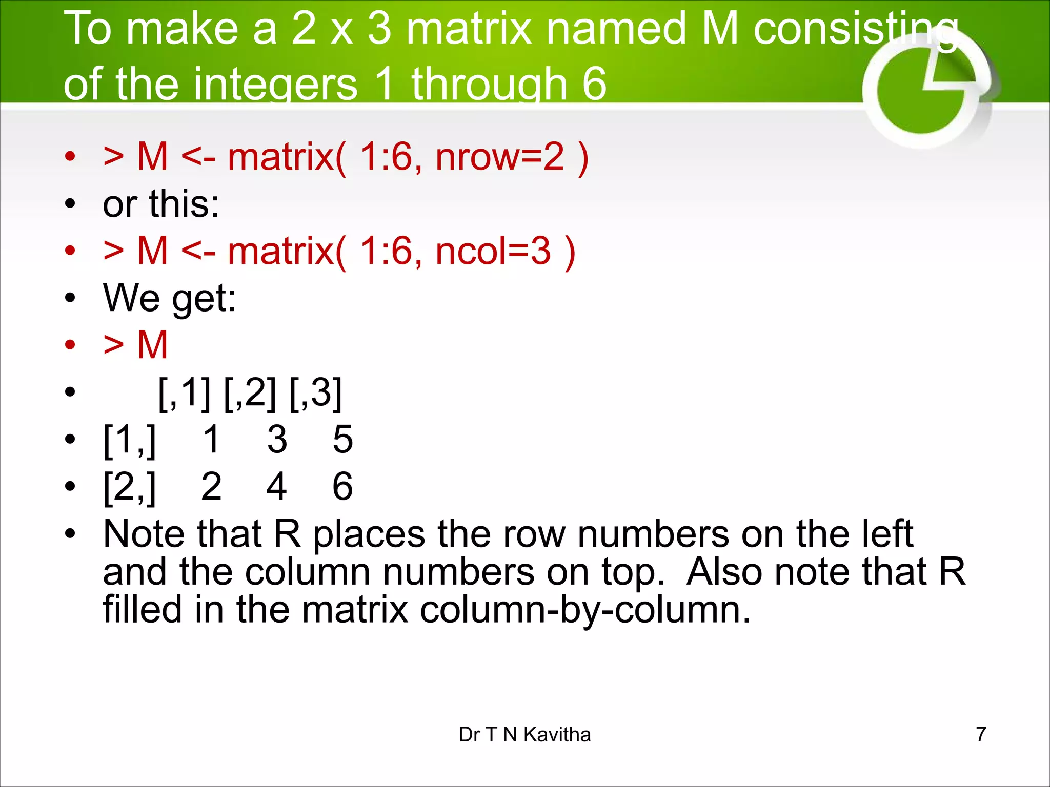 working with matrices in r | PDF | Programming Languages | Computing