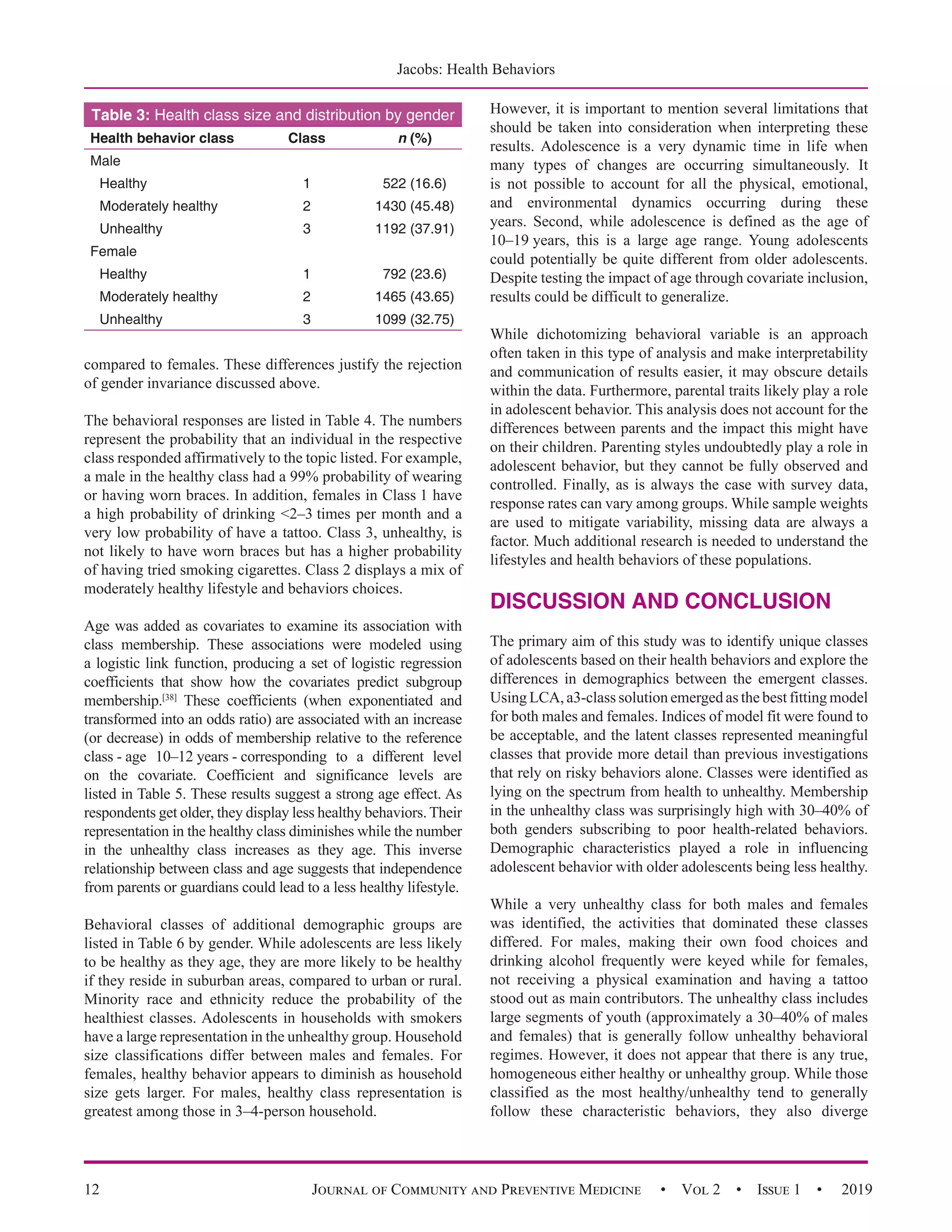 Latent Class Analysis of Adolescent Health Behaviors | PDF