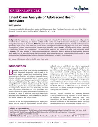 Latent Class Analysis of Adolescent Health Behaviors | PDF