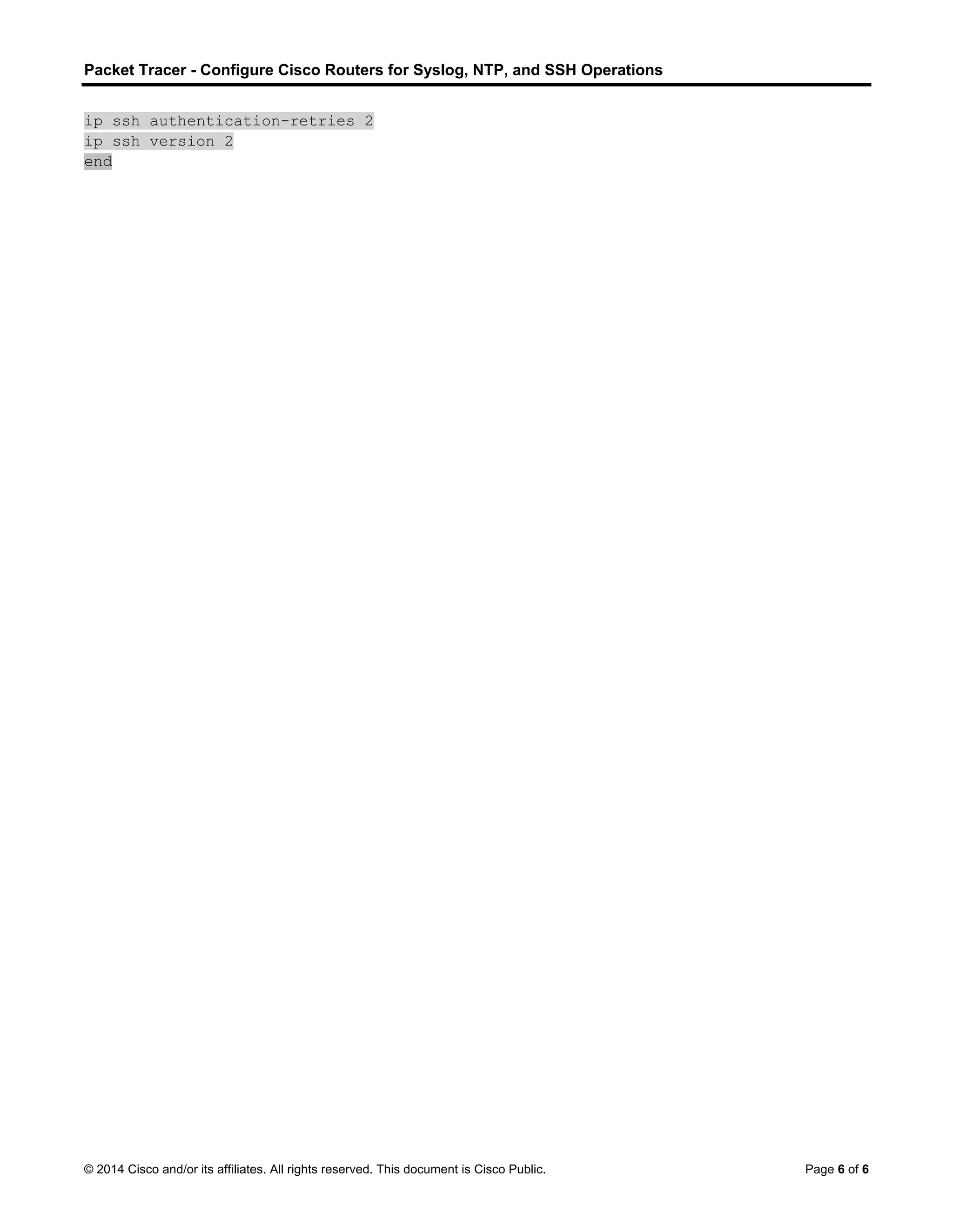 2.5.1.2 packet tracer configure cisco routers for syslog, ntp, and ssh operations instructor | PDF