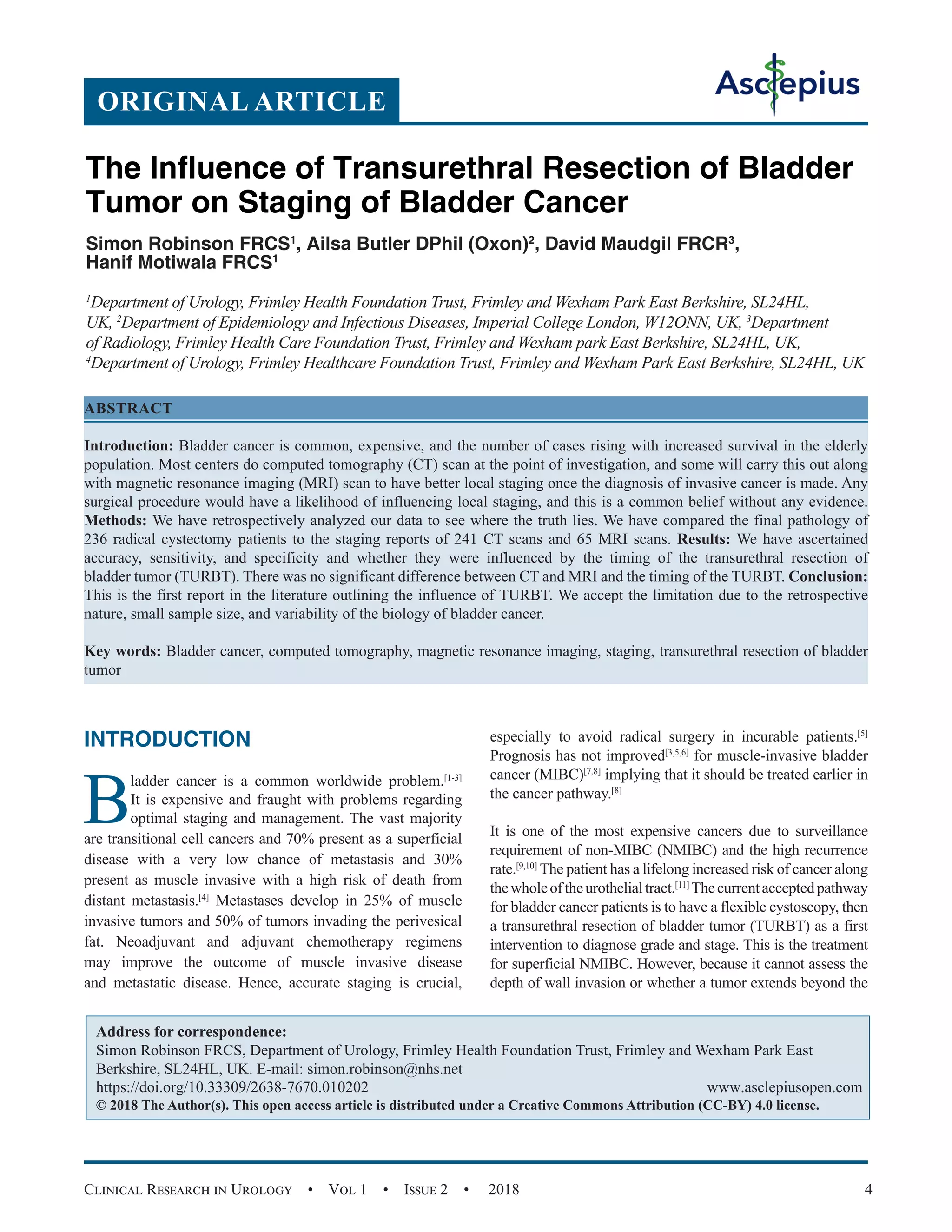 The Influence of Transurethral Resection of Bladder Tumor on Staging of ...