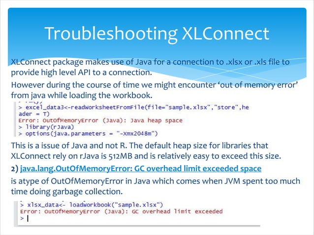 Troubleshooting XLConnect - OutofMemoryError(java) GC overhead limit exceeded | PPT