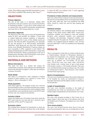 RSV Versus Non-RSV Bronchiolitis at Haykal Hospital between January ...