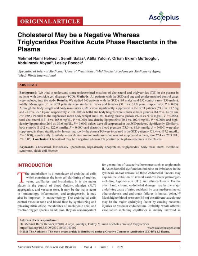 Cholesterol May be a Negative Whereas Triglycerides Positive Acute ...